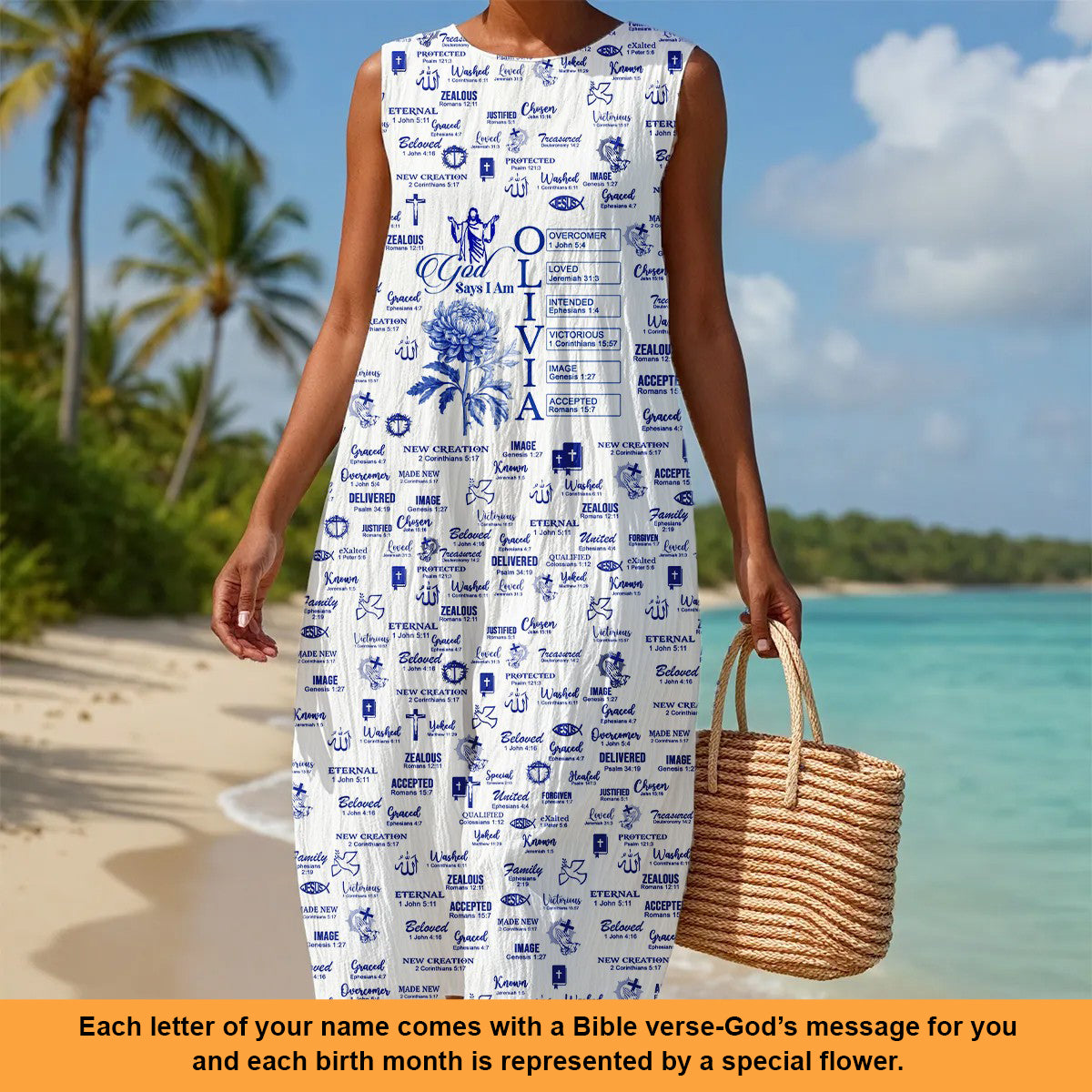 Personalized Christian Maxi Dress with Name, Bible Verses & Birth Mont ...