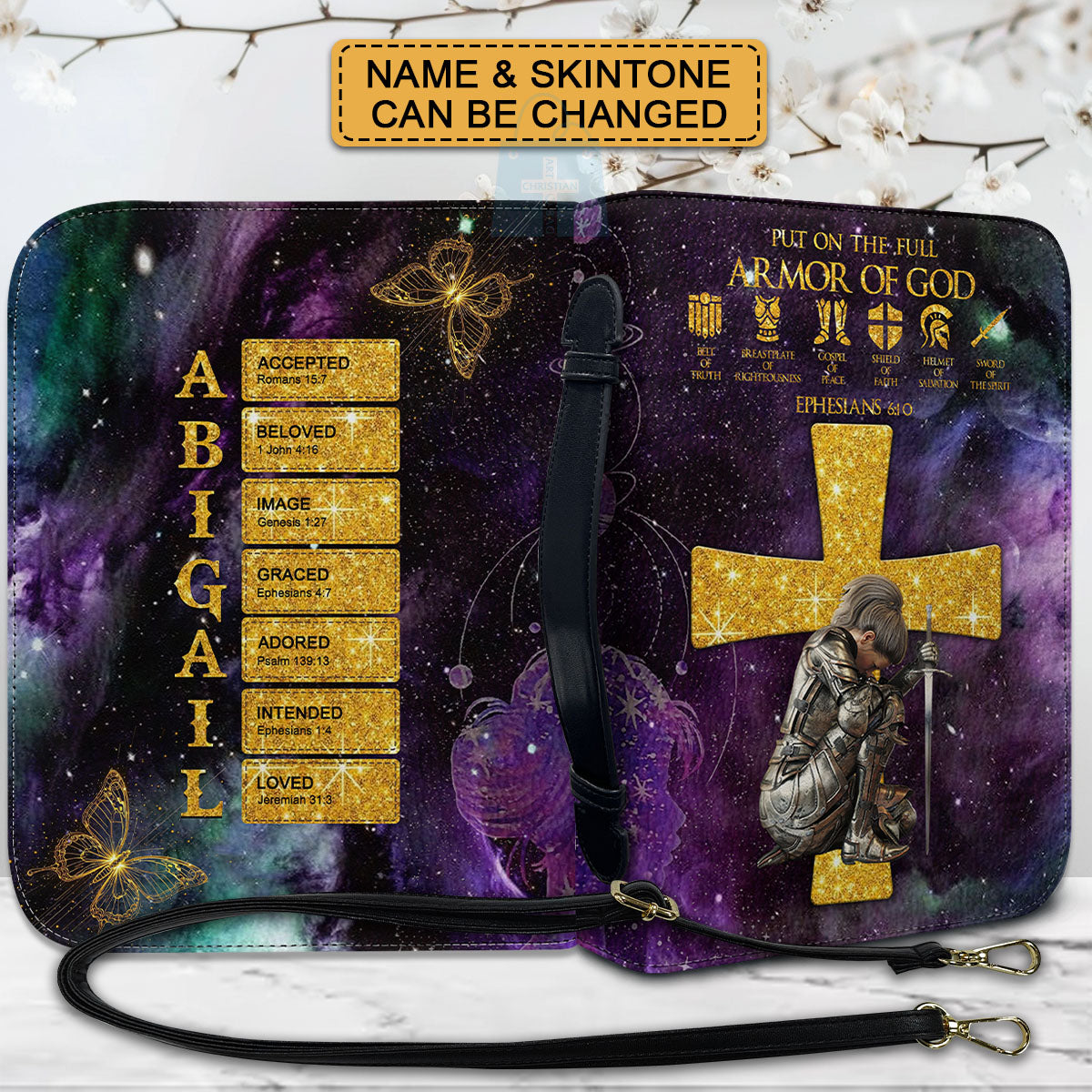 Personalized Leather Bible Cover – Custom Name & Armor of God Design w ...