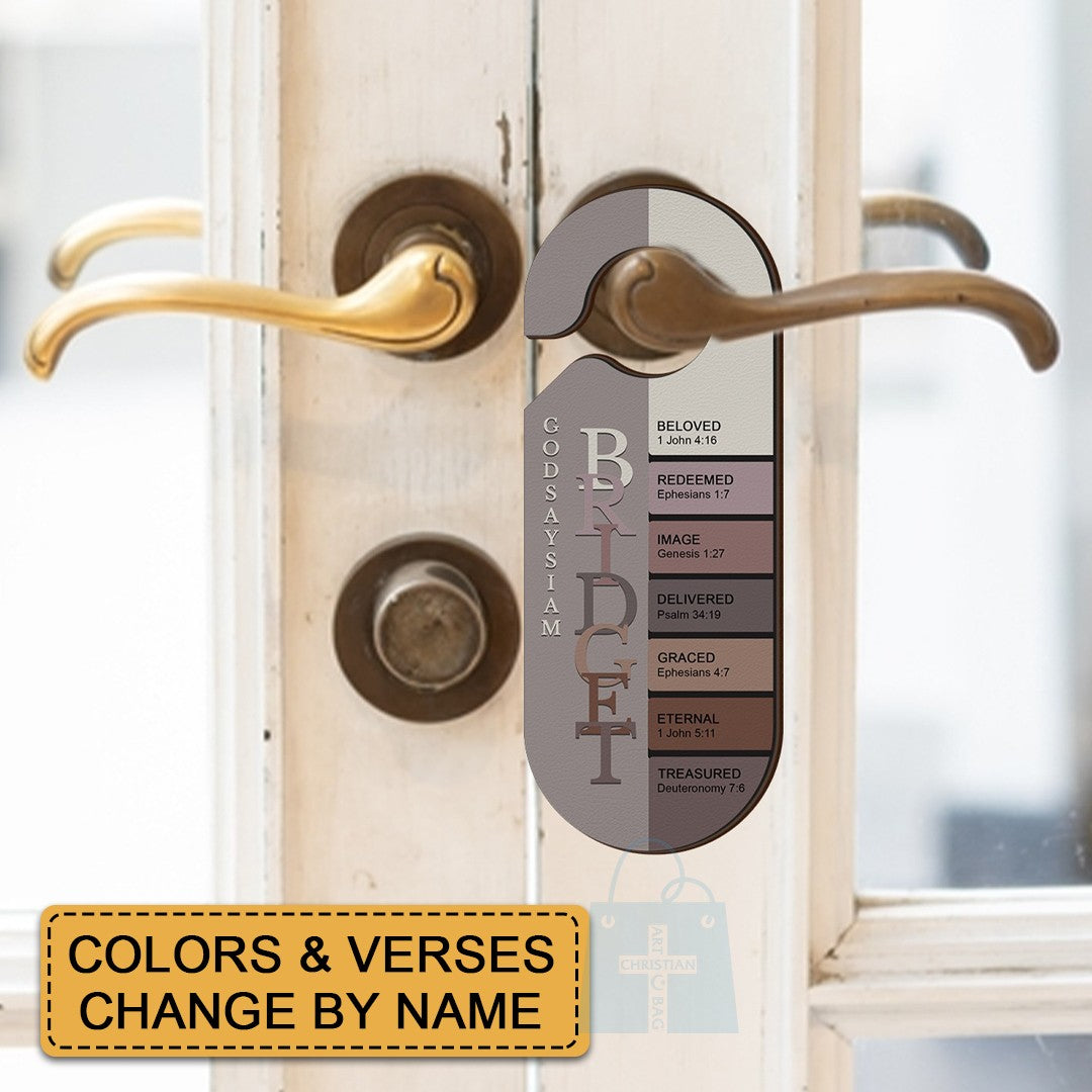 Personalized Christian Door Knob Hanger – God Says I Am Door Knob Sign ...