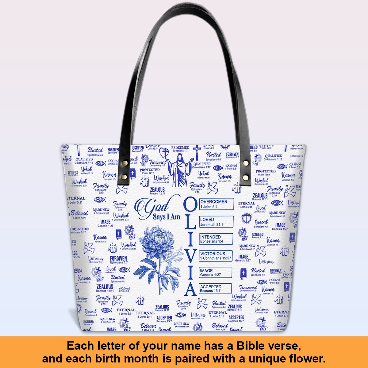 Personalized Luxury Tote Bag with Bible Verses & Birth Month Flowers ...